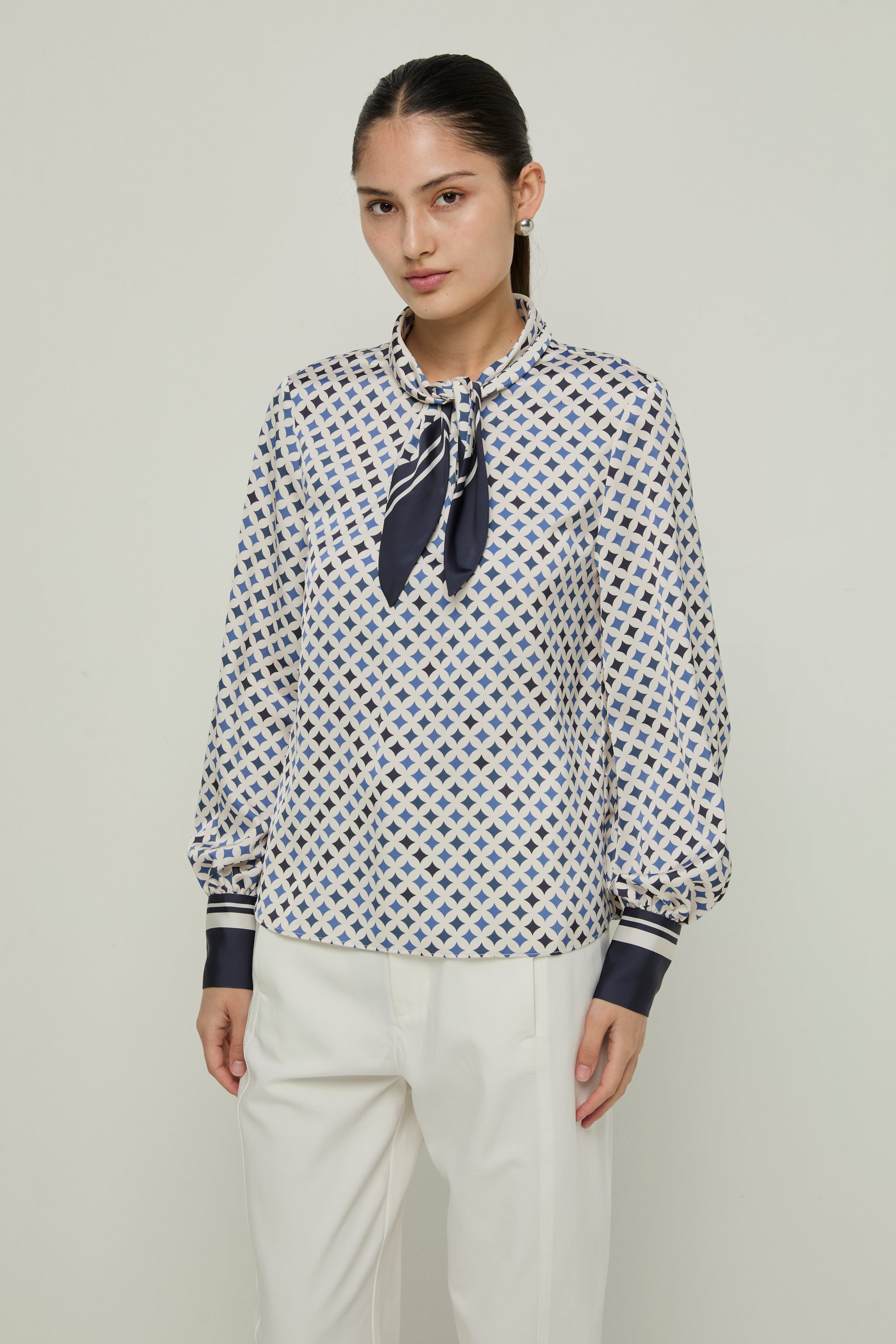 GEOMETRIC TIE-NECK BLOUSE – Royal Ivy Regatta Official Store