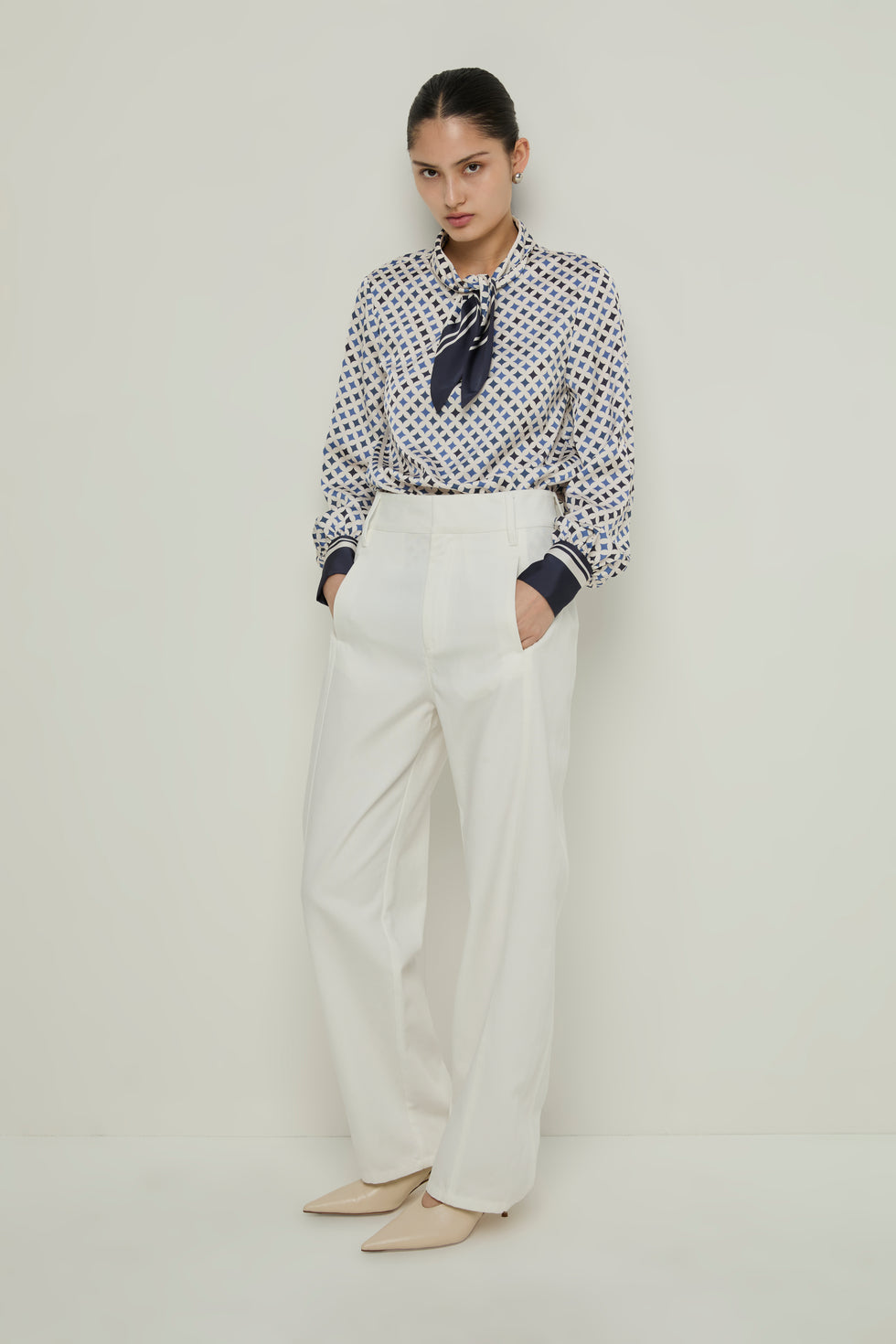 GEOMETRIC TIE-NECK BLOUSE – Royal Ivy Regatta Official Store